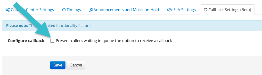 b-hive Admin: Contact Center Queue Callback