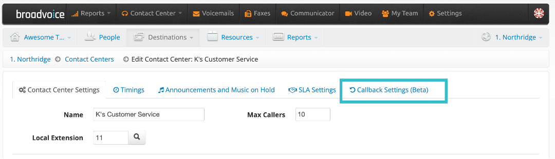 b-hive Admin: Contact Center Queue Callback